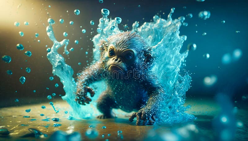 Mad Monkey Water Splashes Light Blue, Generative AI Stock Illustration ...