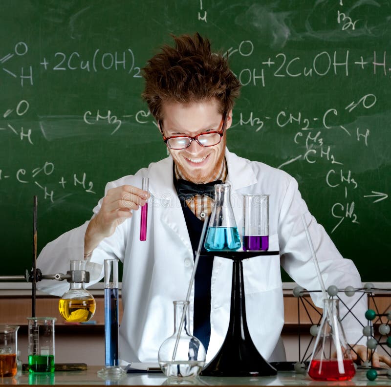 Mad Professor Laughs Handing Conical Flask Stock Image - Image of ...