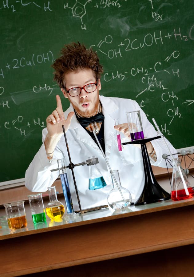 Mad Professor Shows Forefinger Stock Photo - Image of attractive ...