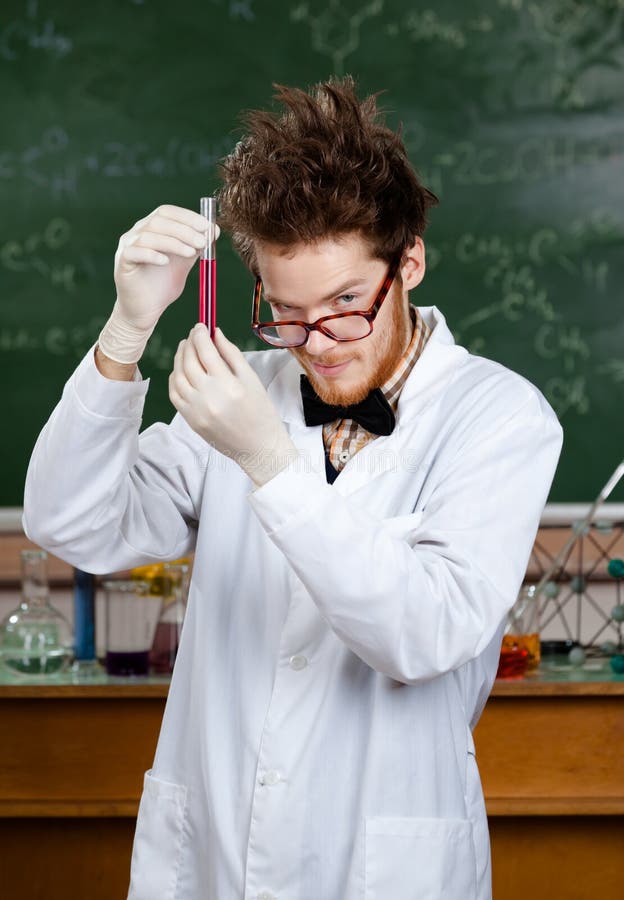 Mad Professor Stares at the Beaker Stock Image - Image of holds ...