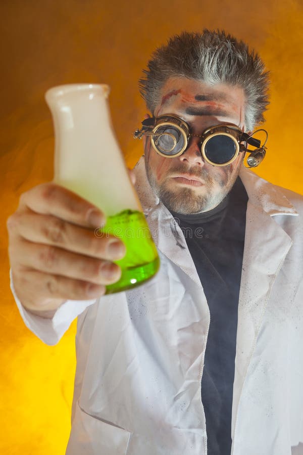 Amazed Senior Scientist with Foaming Beaker Stock Photo - Image of ...