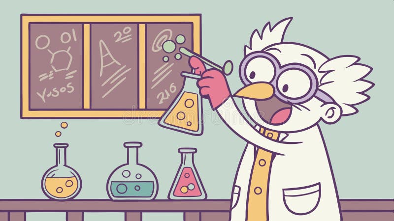 Mad Scientist with Beakers, Science and Experiment Vector Design ...