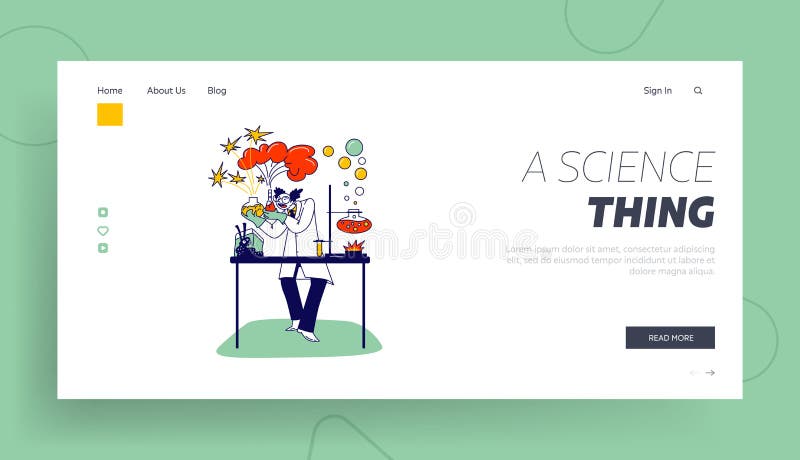 Mad Scientist Landing Page Template. Character with Beakers Conduct ...