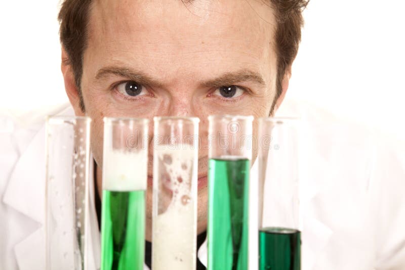 Mad Scientist Look Over Test Tubes Close Stock Photo - Image of ...