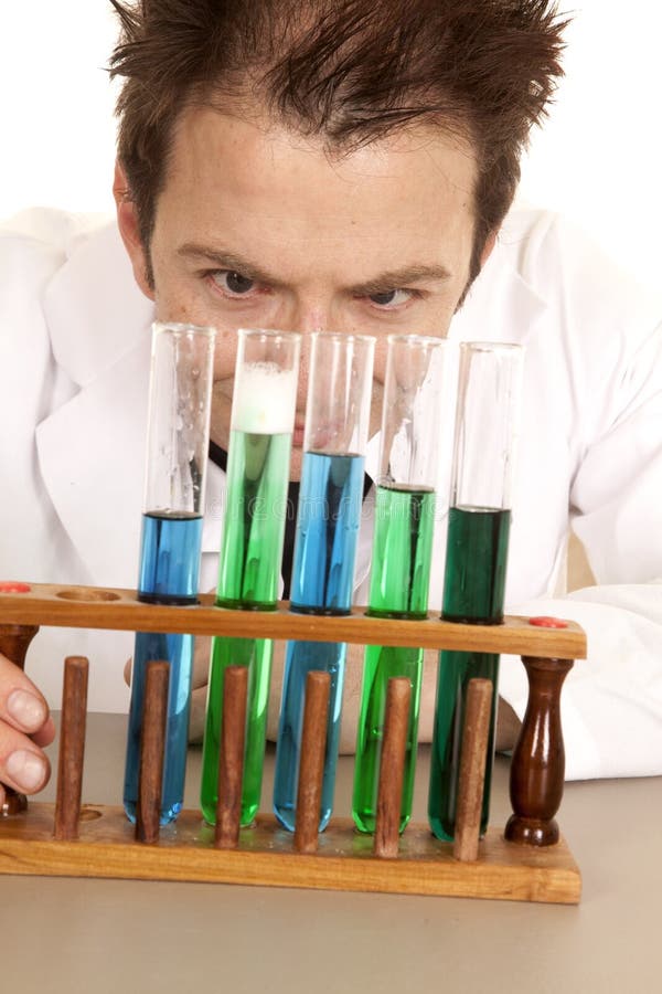Mad Scientist Look at Test Tubes Stock Image - Image of caucasian ...