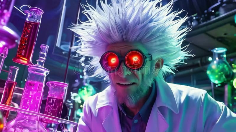 Mad Scientist, Professor Doing Experiment for Science. Character in ...