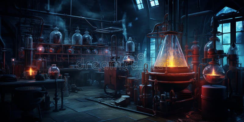 A Mad Scientist S Laboratory with Sparking Equipment and Mysterious ...