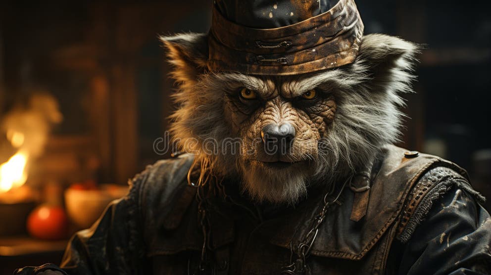 Mad Wolf with Chef Uniform, Hold a Knife in the Kitchen. Generative AI ...