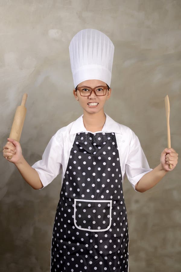 Mad Woman Chef stock image. Image of utensil, madness - 32554097