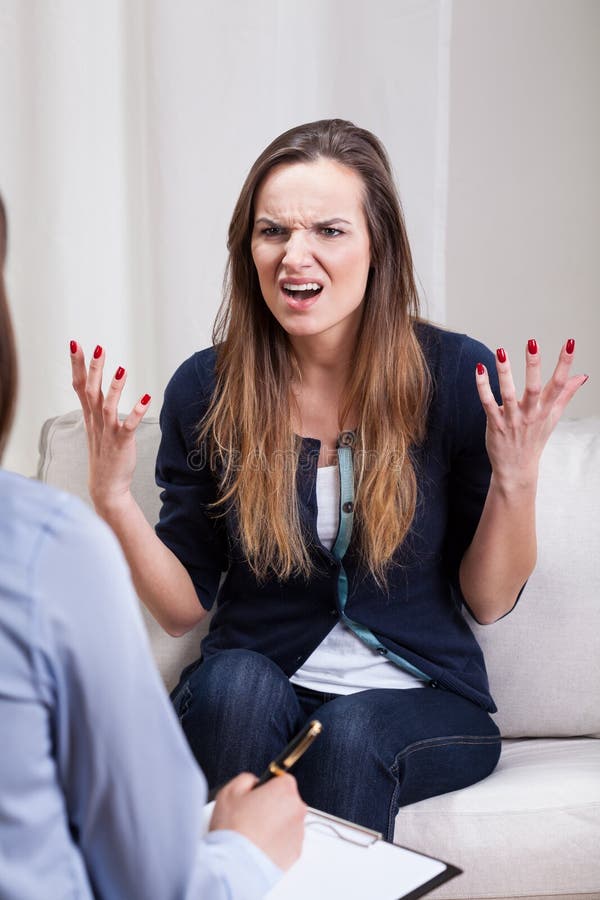 Mad woman during therapy stock image. Image of psychiatrist - 41491511