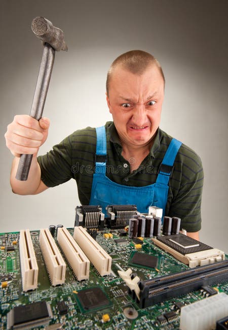 Mad it worker stock photo. Image of hitting, examining - 18870194