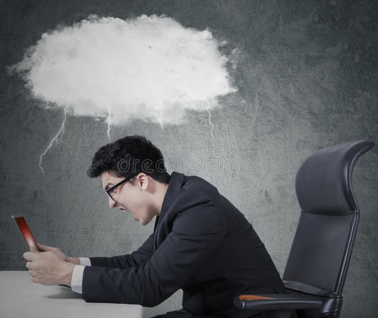 Mad Worker with Laptop and Speech Bubble Stock Image - Image of ...