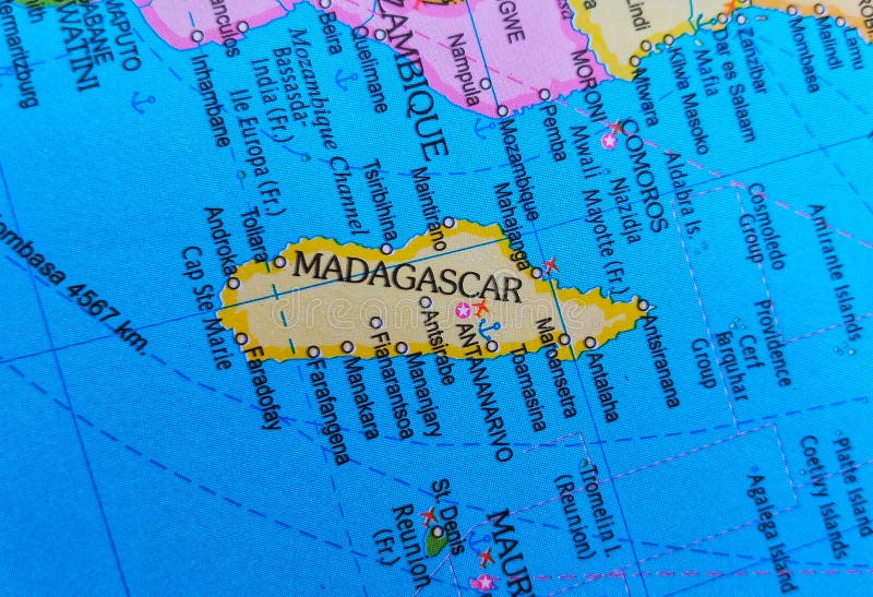 Madagascar Country and Location on Map, Macro Shot and Close-up of Madagascar Map Stock Image ...