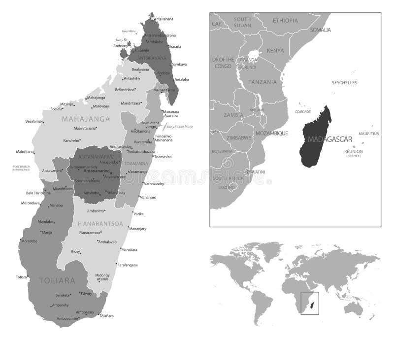 Madagascar on Black World Map. Map and Flag of Madagascar Stock Vector ...