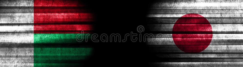 Madagascar and Japan Flags on Black Stock Illustration - Illustration ...
