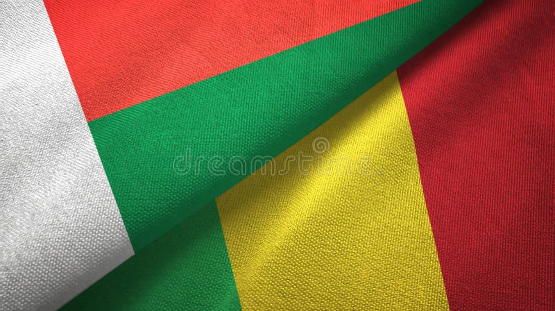 Madagascar and Mali Two Flags Textile Cloth, Fabric Texture Stock ...