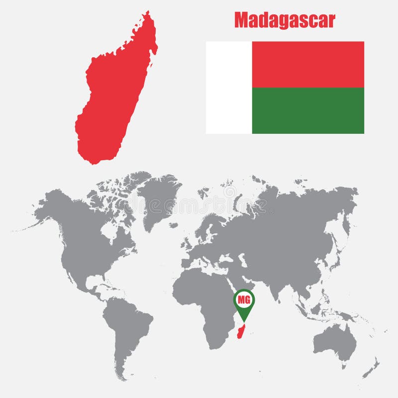Madagascar Map on a World Map with Flag and Map Pointer. Vector ...