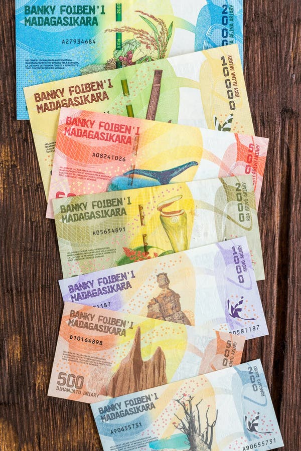 Madagascar Money on the Wooden Table Top. Stock Image - Image of ...