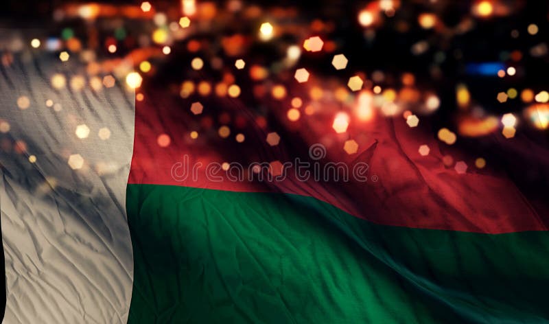 Madagascar National Flag Light Night Bokeh Abstract Background Stock ...