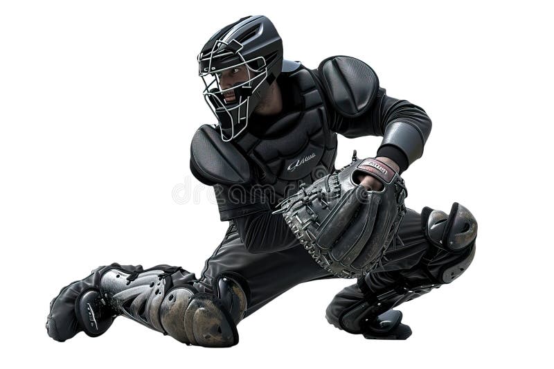 Baseball Catcher in Action Isolated on White Stock Illustration ...