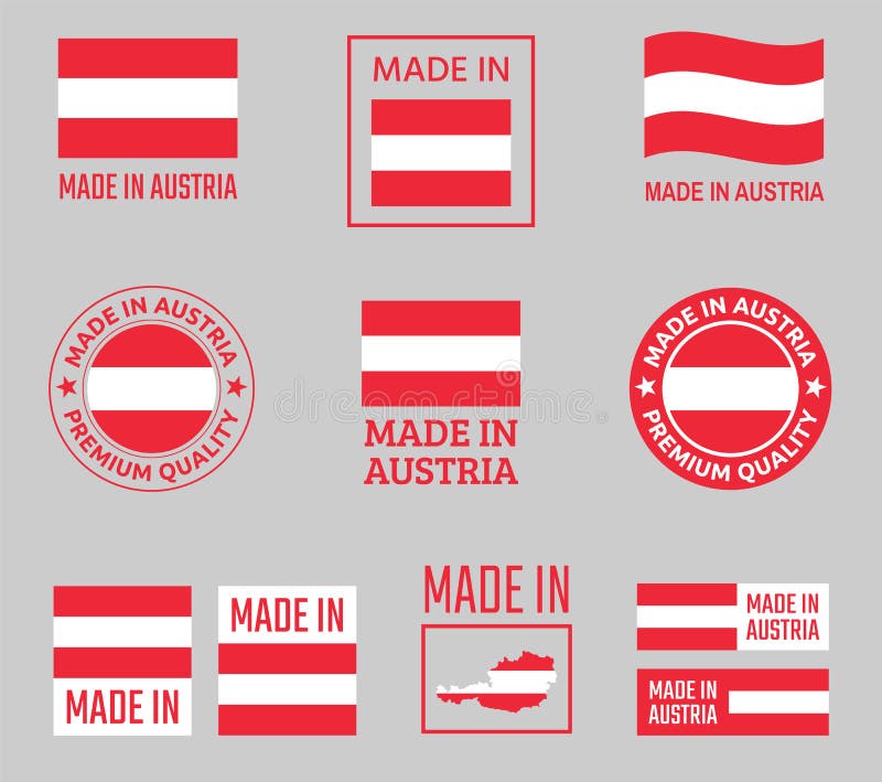 Made in Austria Icon Set, Product Labels of Republic of Austria Stock ...
