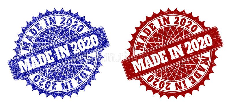 MADE in 2020 Blue and Red Rounded Stamps with Grunge Textures Stock ...