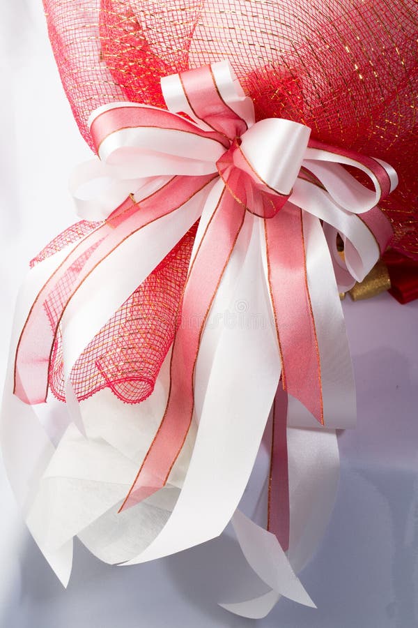 Made a Bouquet Using White and Pink Ribbon Stock Image - Image of ...