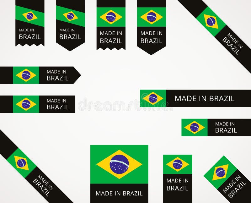 Made in Brazil - Flag Labels Stock Illustration - Illustration of black ...