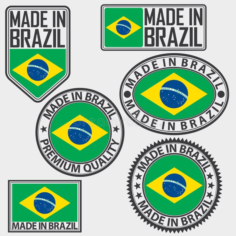 Made in Brazil Label Set with Flag, Vector Illustration Stock Vector ...