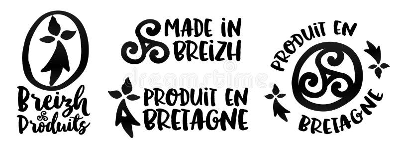 Made in Brittany` Labels Vector Templates with Signs in French and ...
