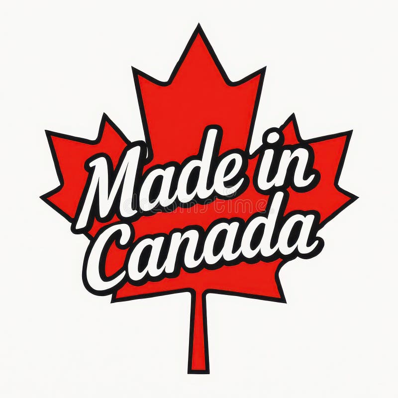 Made in Canada Logo with Maple Leaf Emblem Stock Photo - Image of label ...