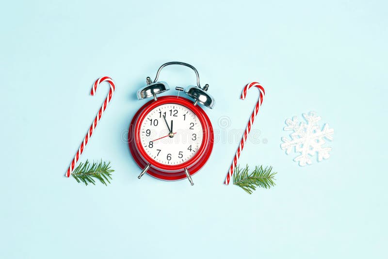 2020 Made from Candy Canes, Alarm Clock and Snowflake on Blue ...