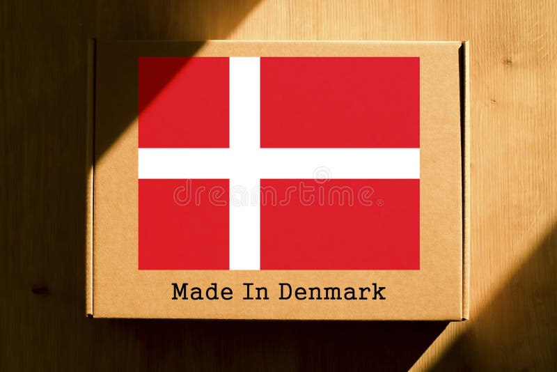 Made in Denmark. Cardboard Boxes with Text `Made in Denmark` and the ...