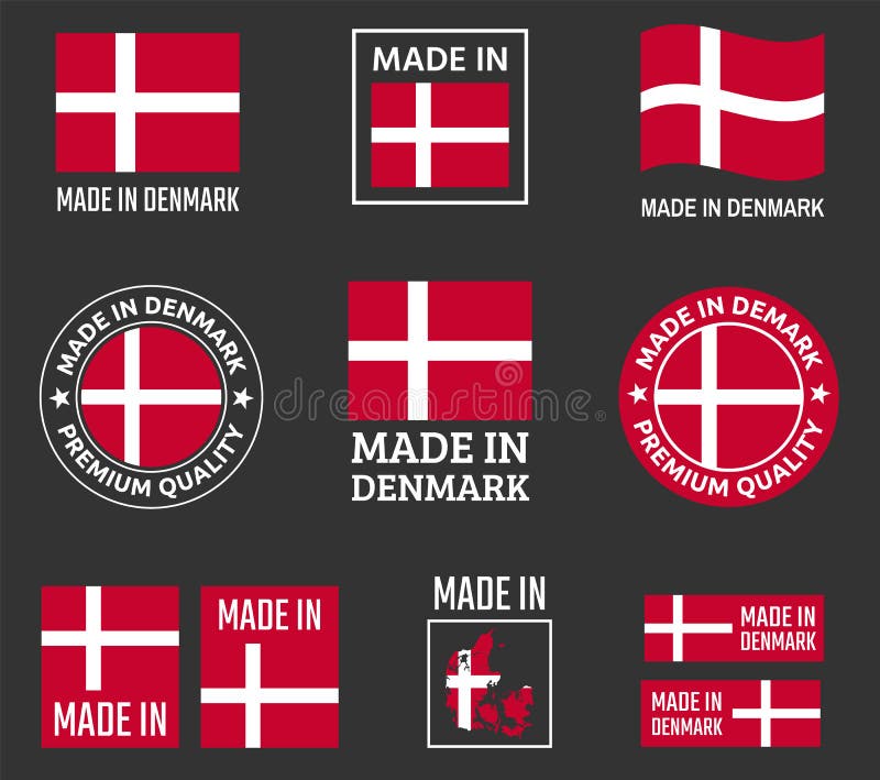 Made in Denmark Labels Set, Made in Kingdom of Denmark Product Emblem ...