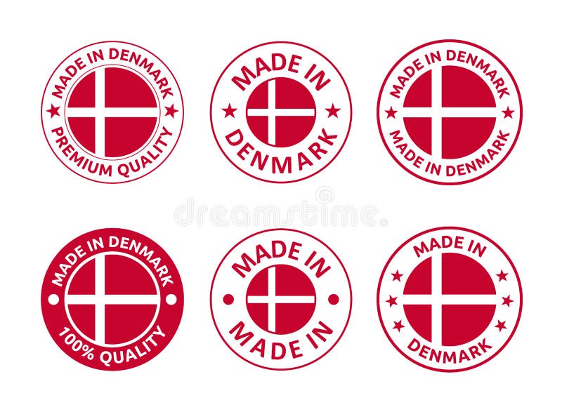 Made in Denmark Labels Set, Made in Kingdom of Denmark Product Emblem ...