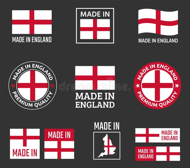 Made in England Icon Set, Made in England Product Labels Stock Vector ...