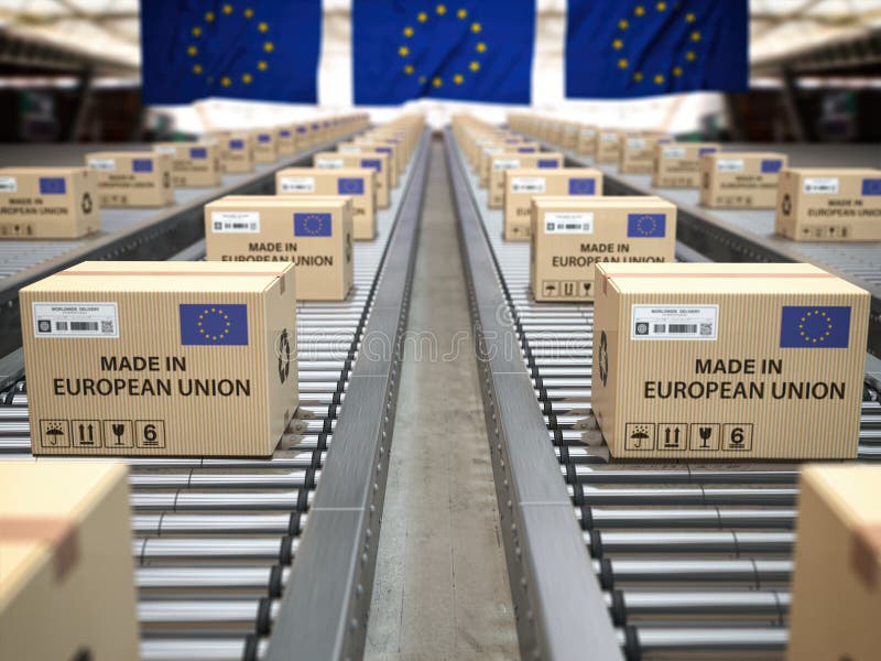 Made in European Union. Cardboard Boxes with Text Made in European ...
