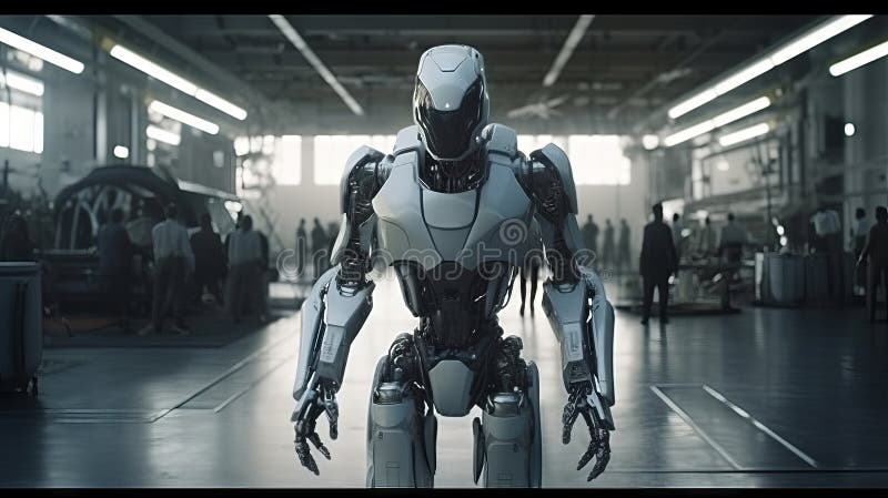 Focus on a Working Robot with Diffuse Background of a Factory. Stock ...