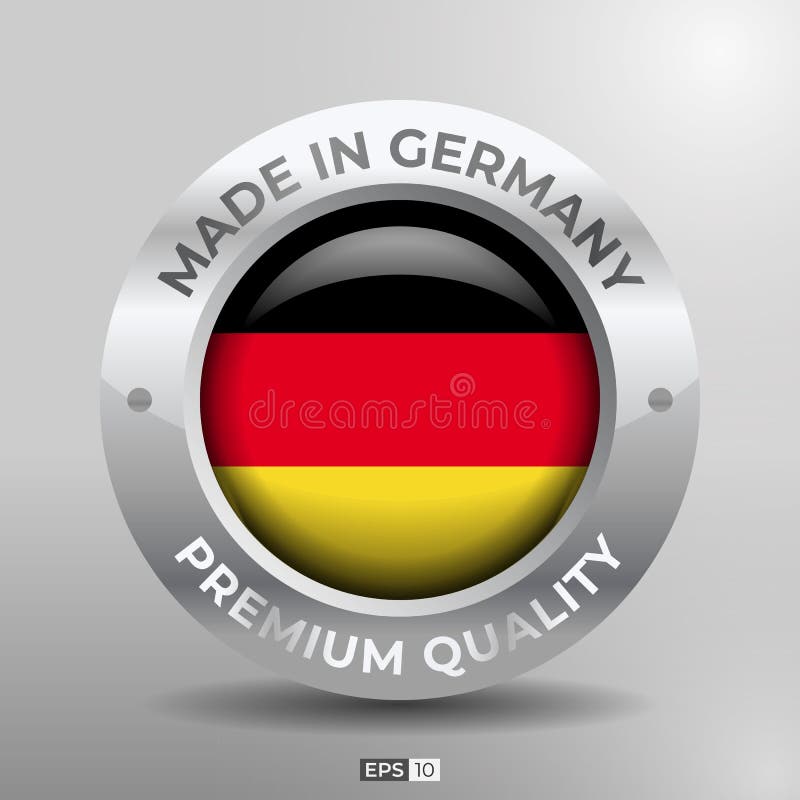 Made in Germany Label, Logo, Stamp Round Flag of Nation with 3D Silver ...