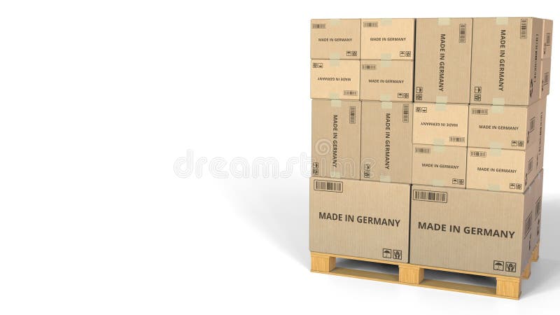 MADE in GERMANY Text on Boxes on a Pallet. Conceptual 3D Rendering ...