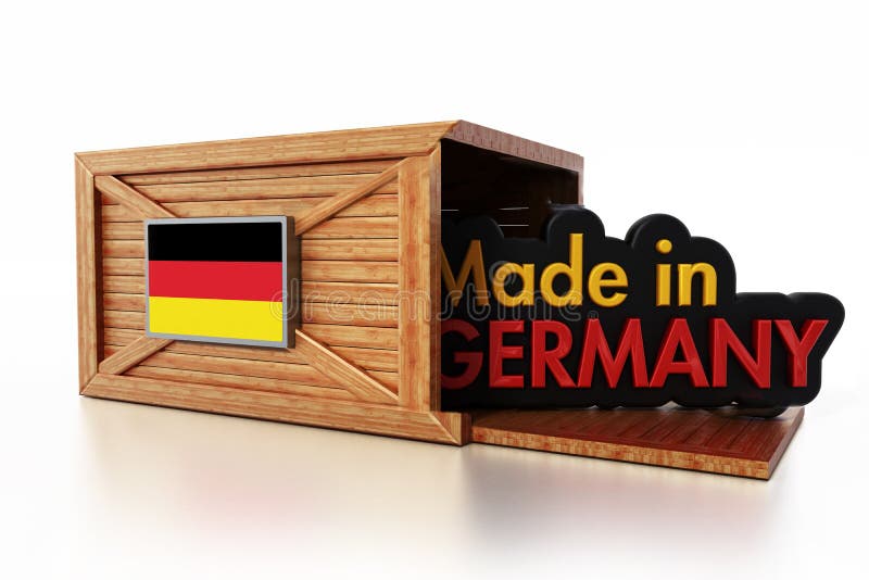 Made in Germany Text Inside Cargo Box with German Flag. 3D Illustration ...