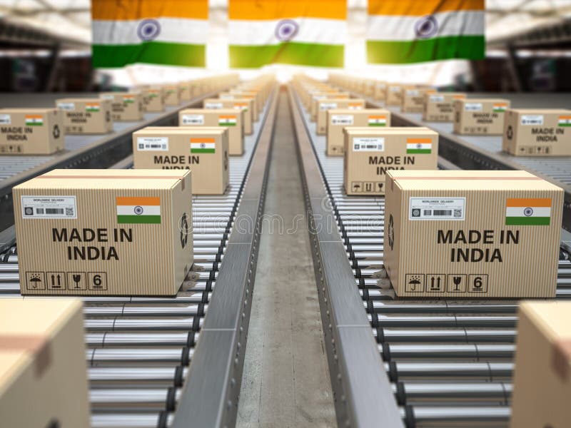 3d India Map with Cardboard Boxes and Airplane Stock Illustration ...