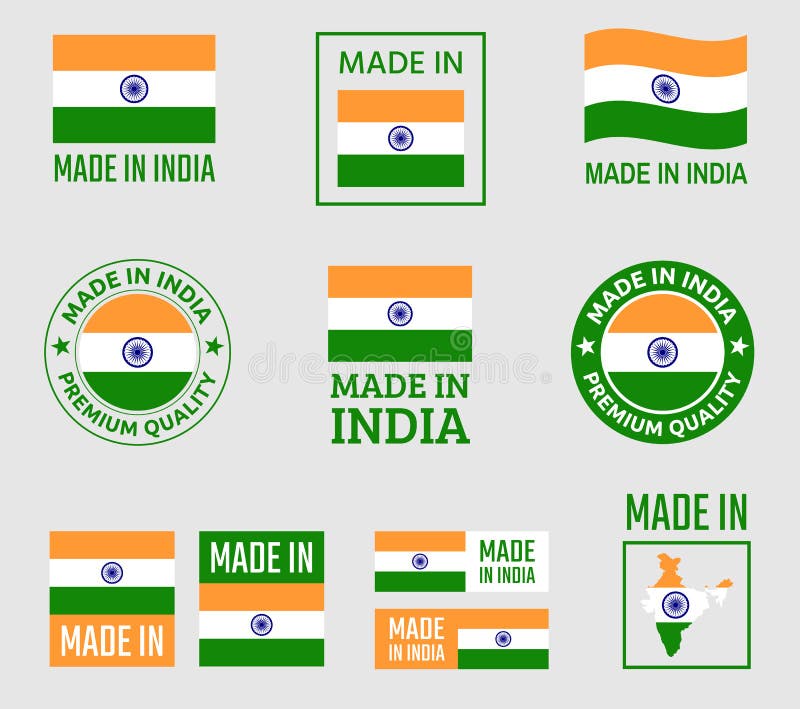 Made in India Icon Set, Product Labels of Republic of India Stock ...