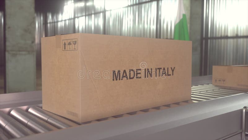 Made in Italy Boxes on Conveyor Belt. Italian Export and Logistics ...