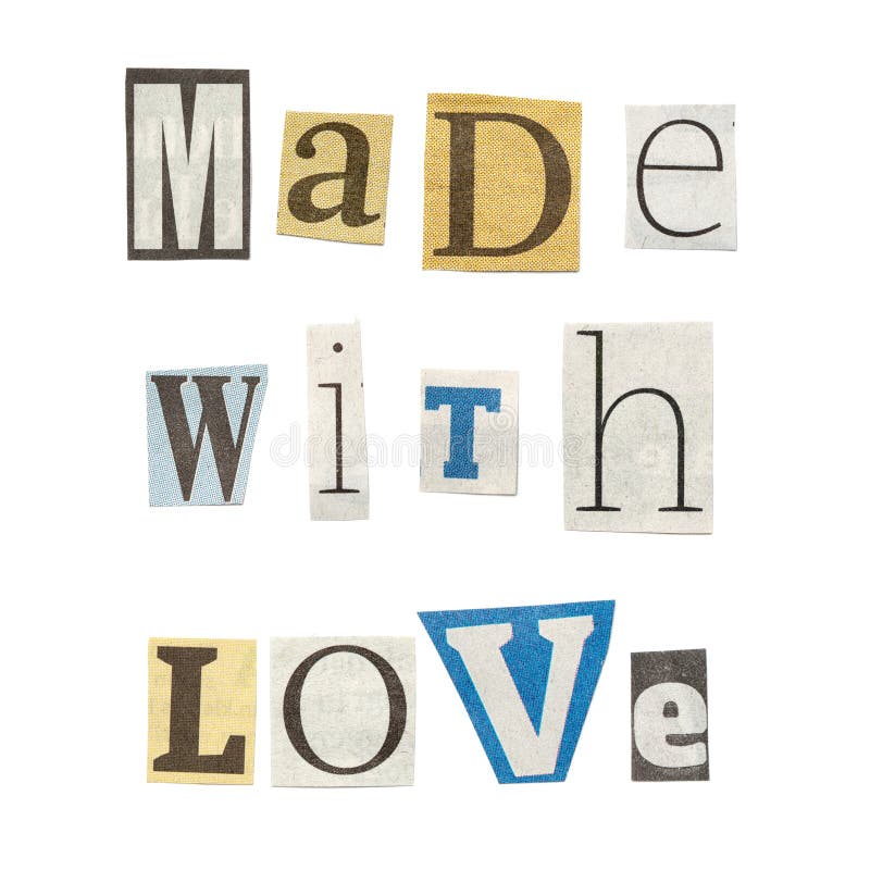 Made with Love, Cutout Newspaper Letters Stock Image - Image of ...