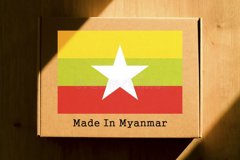 Made in Myanmar. Cardboard Boxes with Text `Made in Myanmar` and the ...