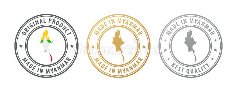 Made in Myanmar - Set of Stamps with Map and Flag. Best Quality ...