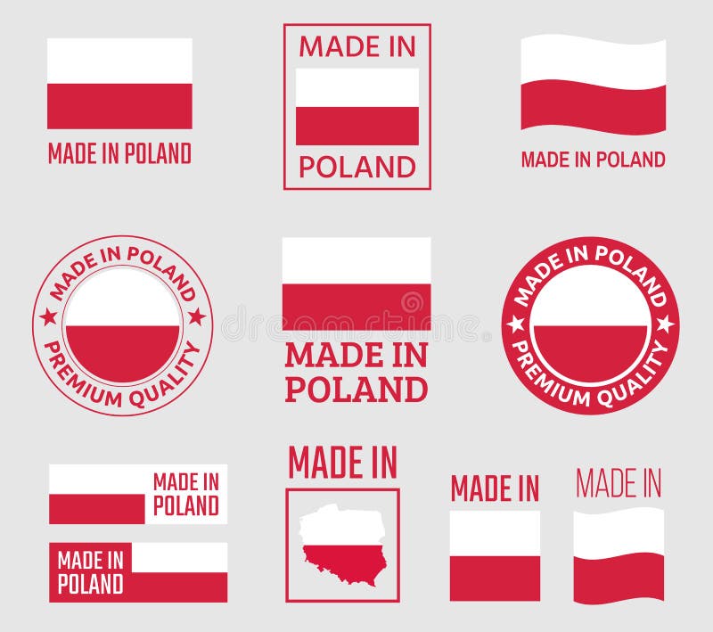 Made in Poland Labels Set, Made in Poland Product Emblem Stock Vector ...