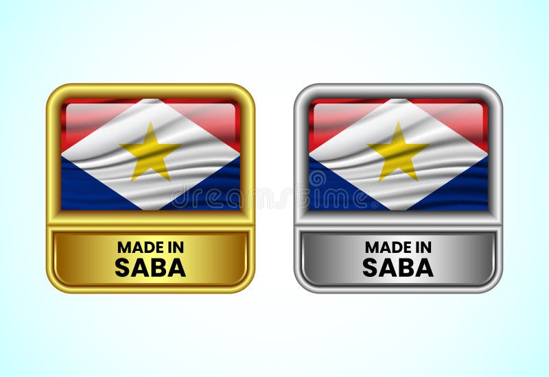 Made in Saba Label Icon in Gold and Silver Color. Flag Icon Set for ...