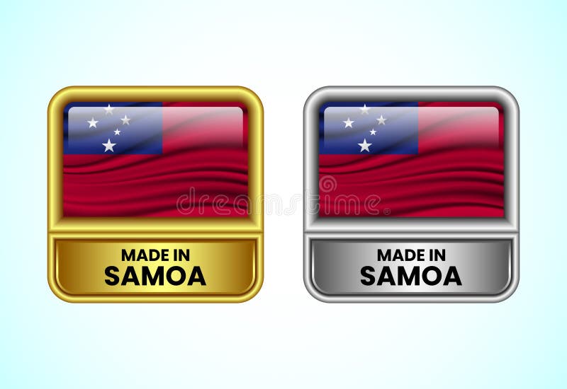 Made in Samoa Label Icon in Gold and Silver Color. Flag Icon Set for ...